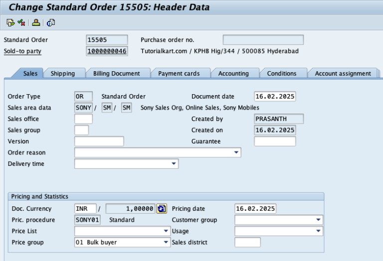 Structure of a Sales Order in SAP
